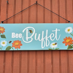 Garden Sign | Bee Lover | Hand Painted Flowers | Bees and Bee Buffet ...