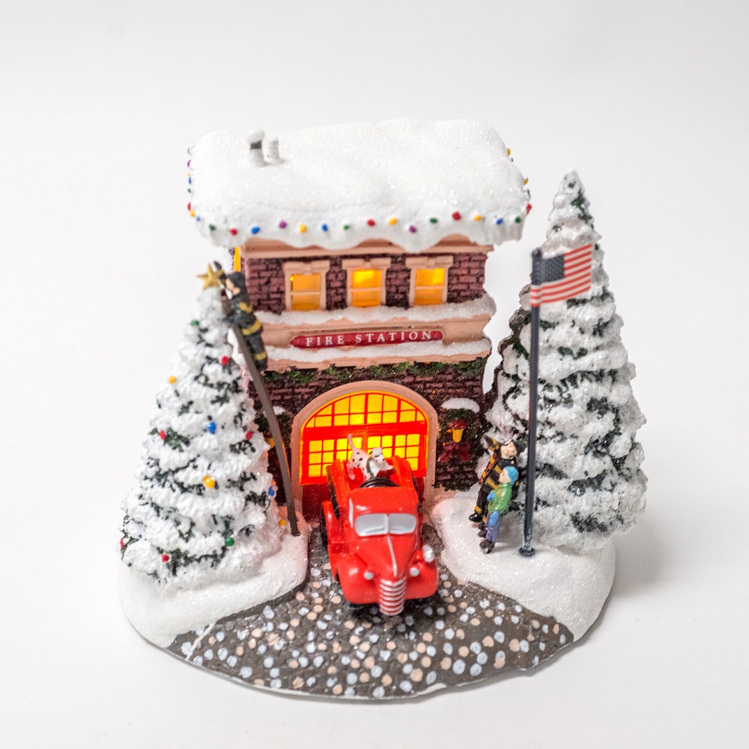 Thomas Kinkade a First Responder's Christmas Lighted Fire Station, Fire ...