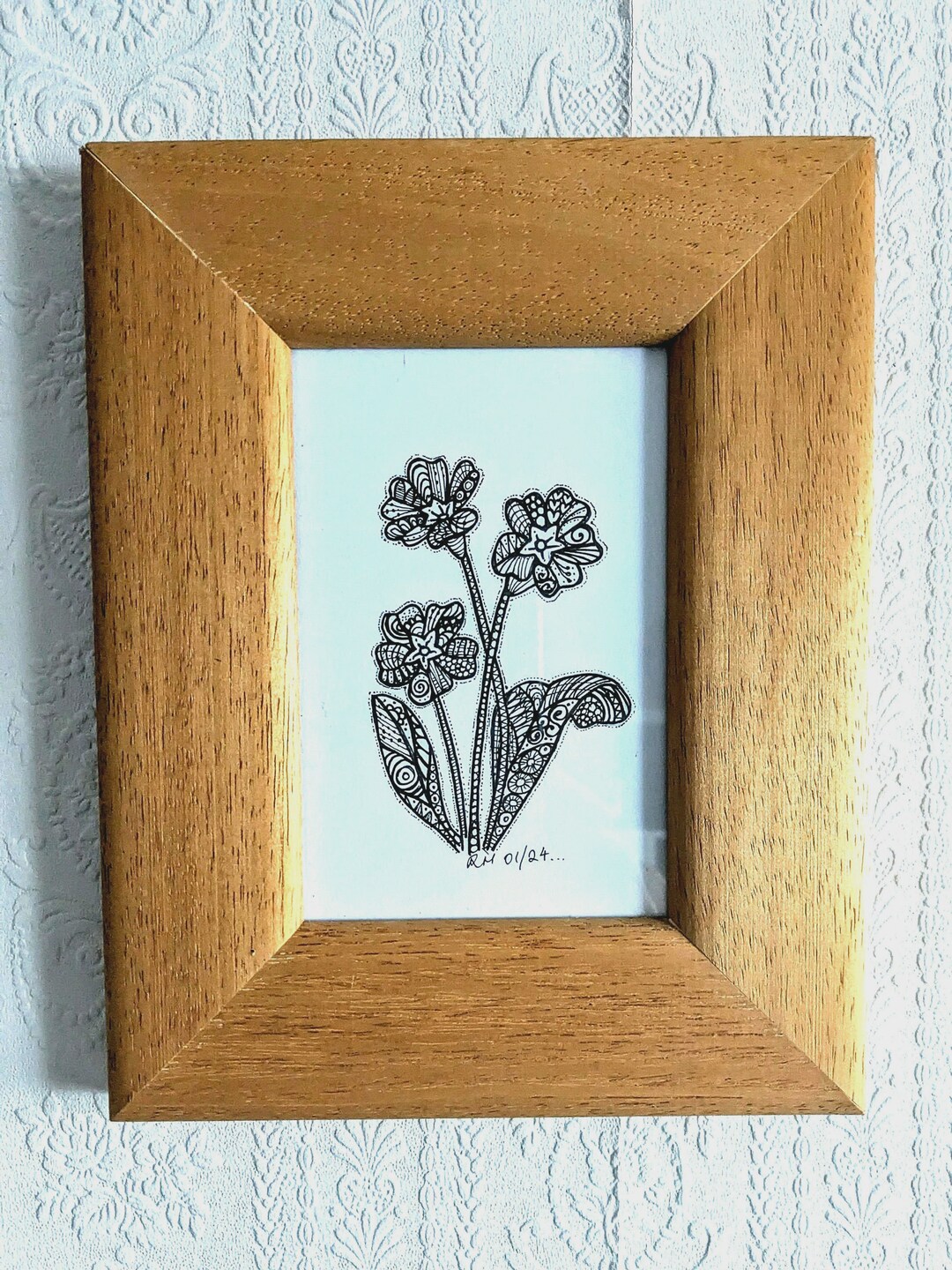 Primrose Drawing, Primula Art, Original Artwork, OOAK, Framed Art ...