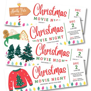 Christmas Movie Night Tickets, Digital Movie Night Ticket, Printable ...