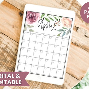 Undated Calendar Printable, Digital Monthly Calendar, Undated Digital ...
