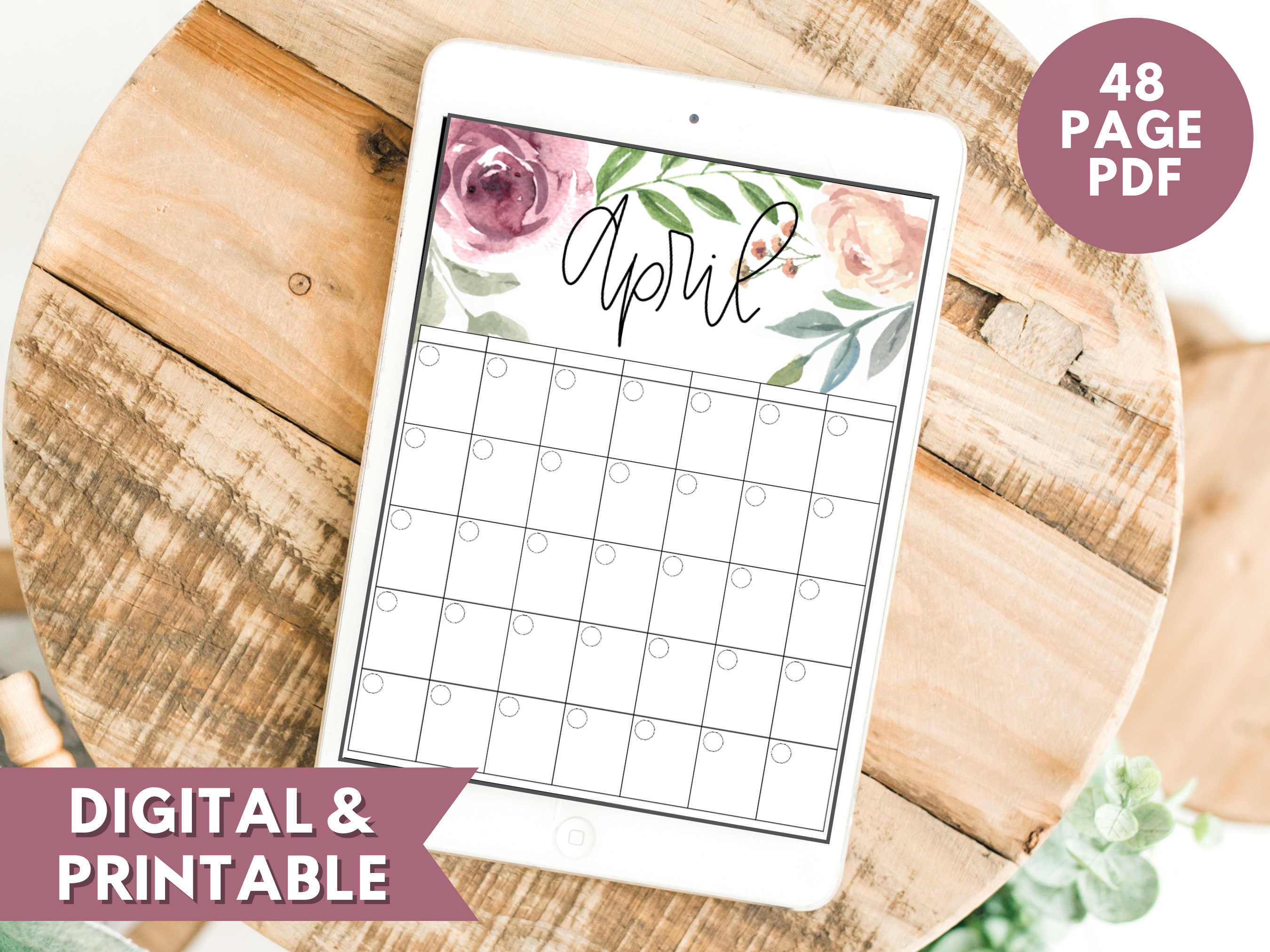 Undated calendar printable digital monthly calendar undated | Etsy