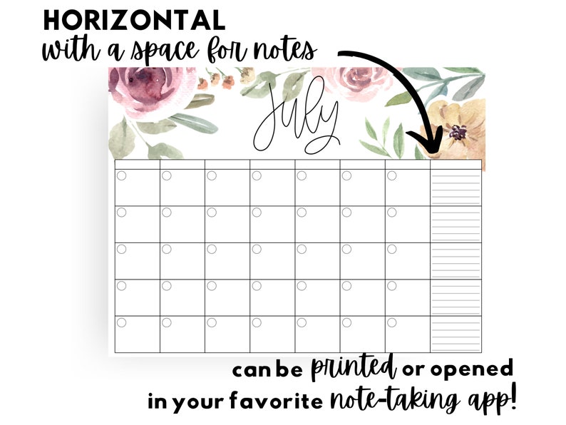 Undated Calendar Printable Digital Monthly Calendar Undated | Etsy