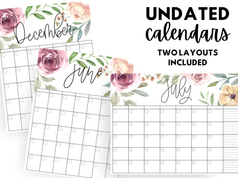 Undated Calendar Printable Digital Monthly Calendar Undated | Etsy