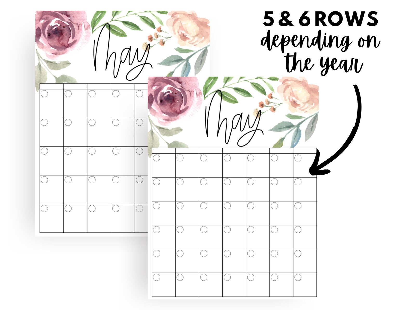 Undated Calendar Printable, Digital Monthly Calendar, Undated Digital ...