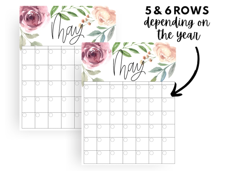 Undated Calendar Printable Digital Monthly Calendar Undated - Etsy