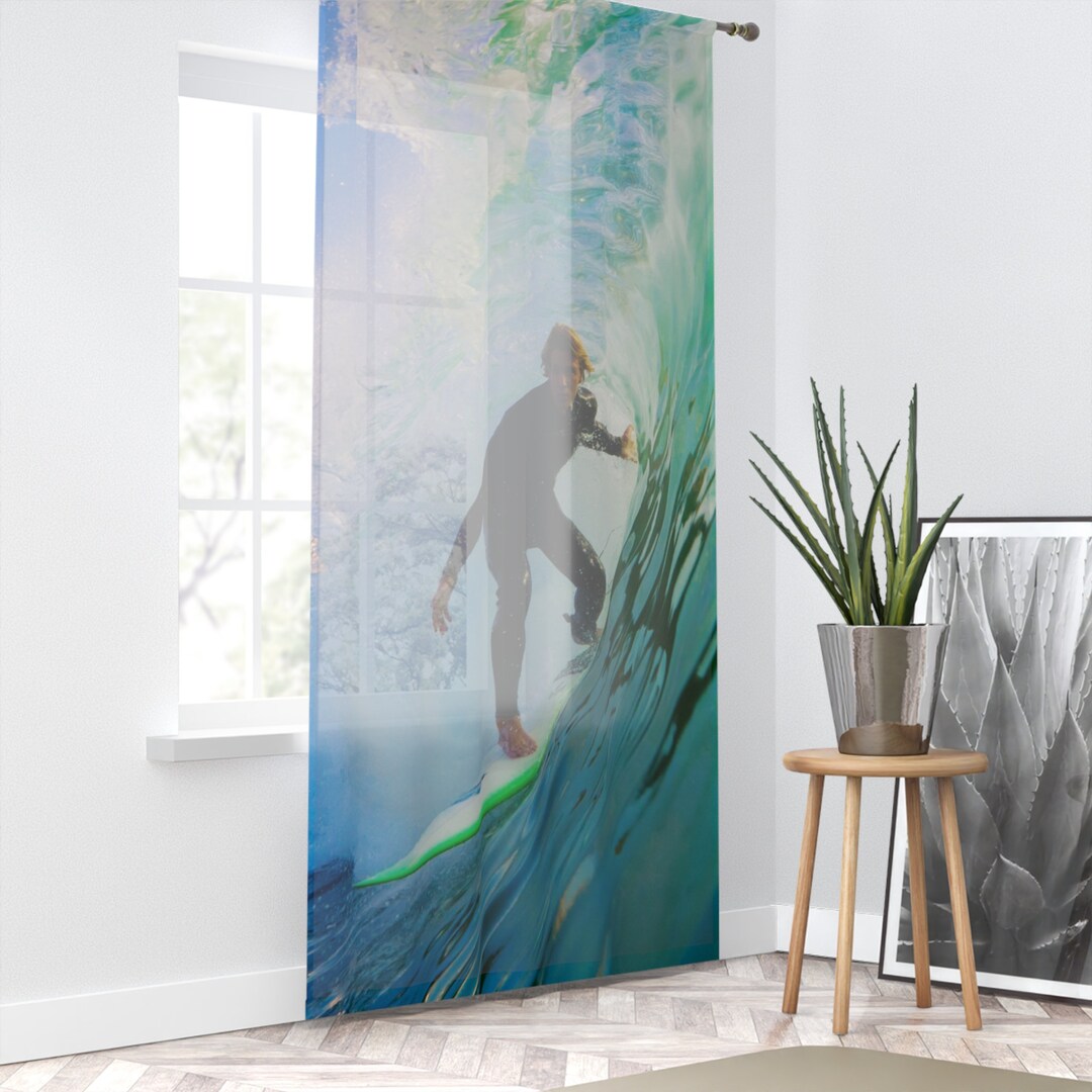 Surfer Sheer Window Curtain. Surf Curtain. Surfer Room Decor. Beach ...