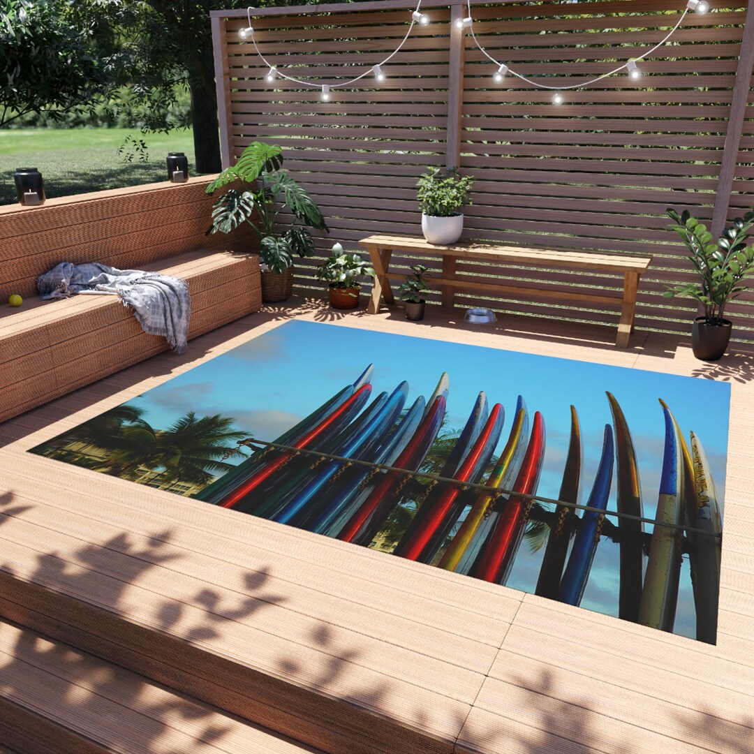 Surfboard Beach House Outdoor Patio Beach Rug Carpet. Surf Shack Out ...