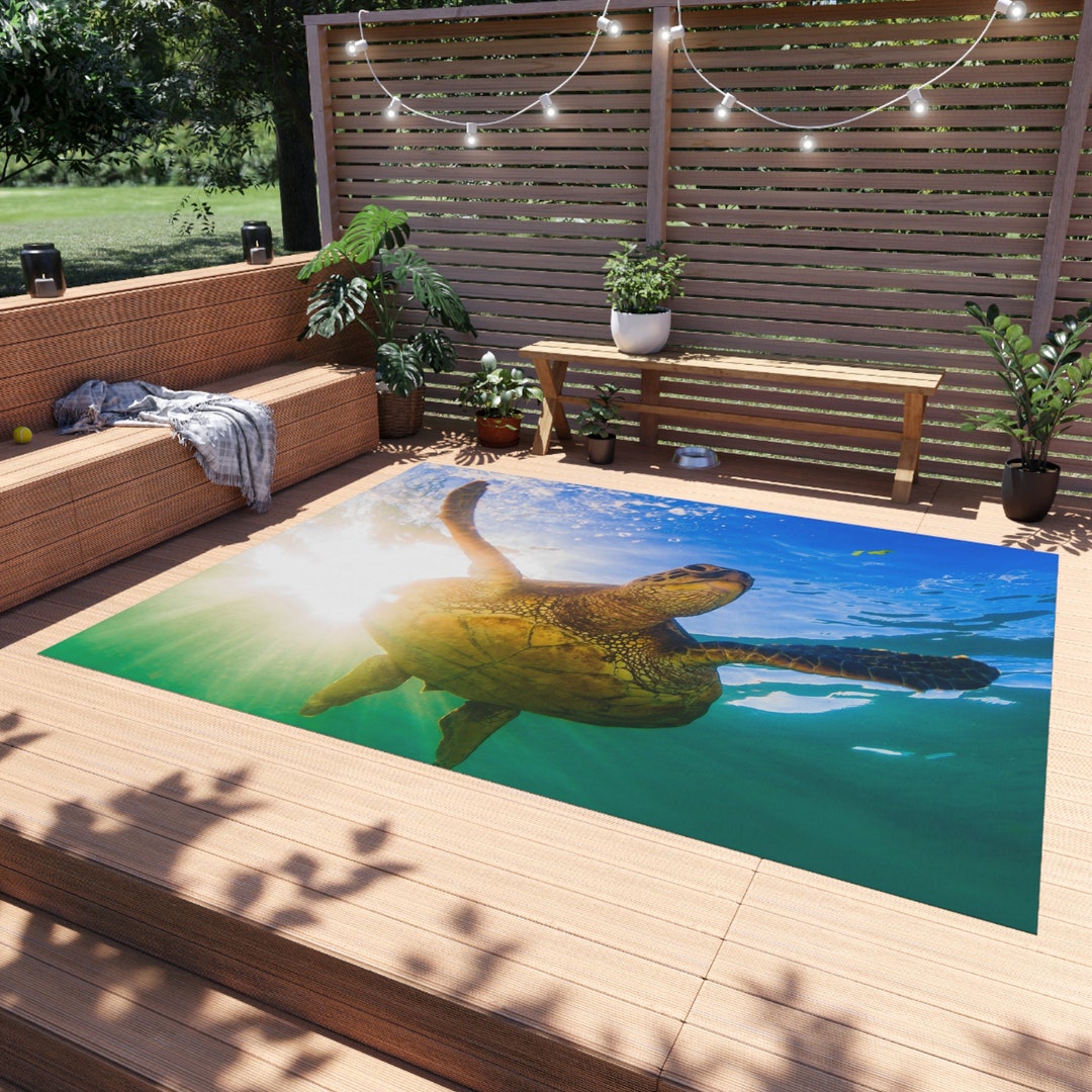 Ocean Turtle Outdoor Rug. Beach House Outdoor Patio Beach Rug Carpet ...