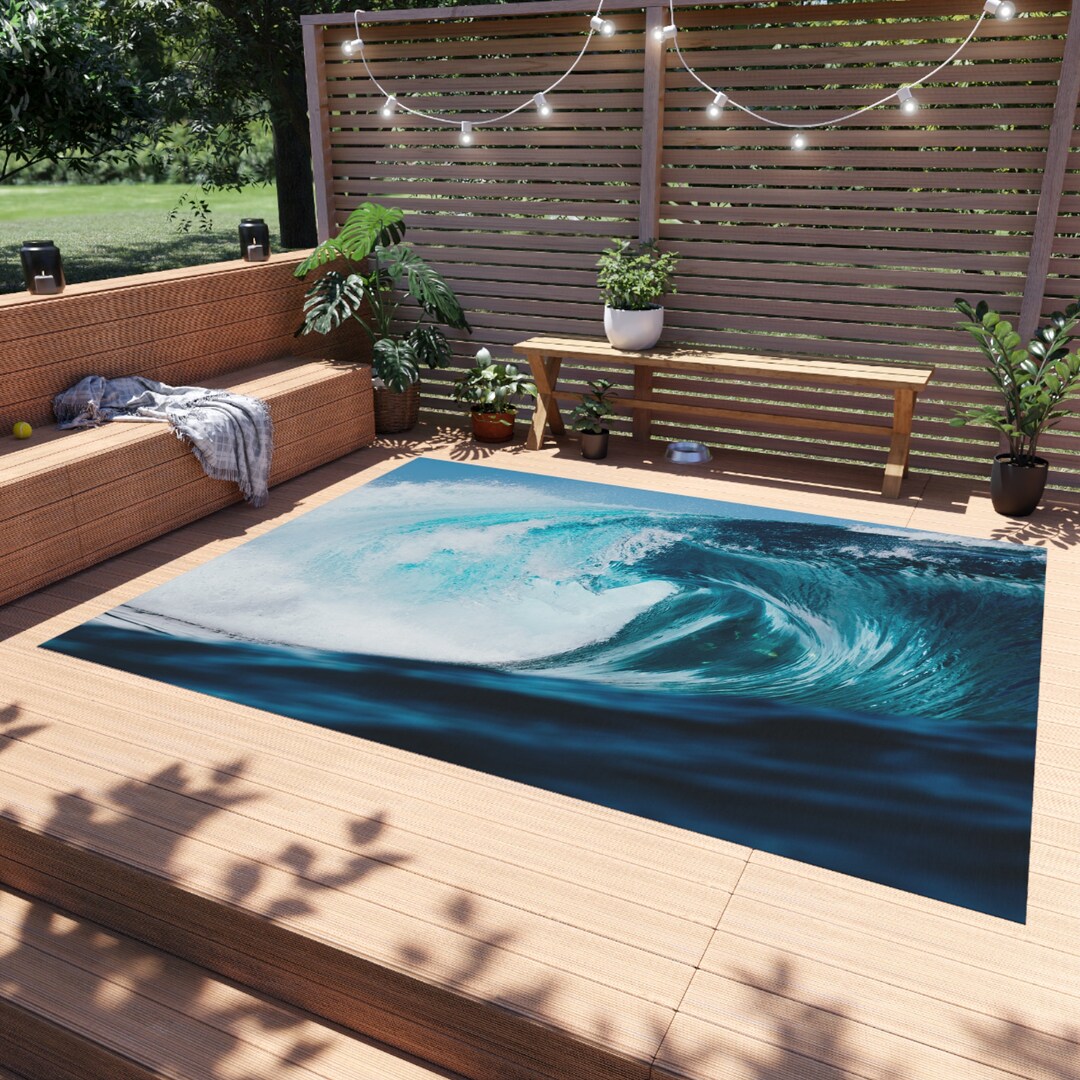 Beach Wave Surfer Outdoor Rug. Beach House Outdoor Patio Beach Rug ...