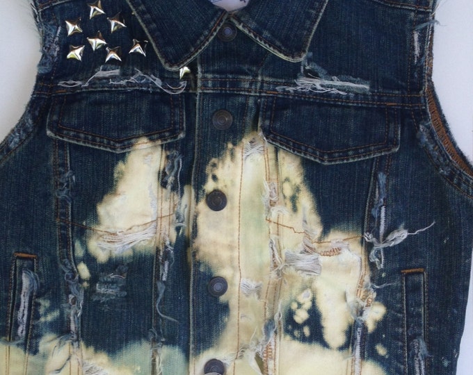 Bleached Cross Back Studded Denim Vest - Etsy