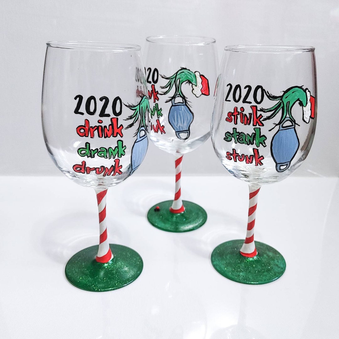 Grinch 2022 Stink Stank Stunk Wine Glass, Funny Holiday Wine Glass Gift ...