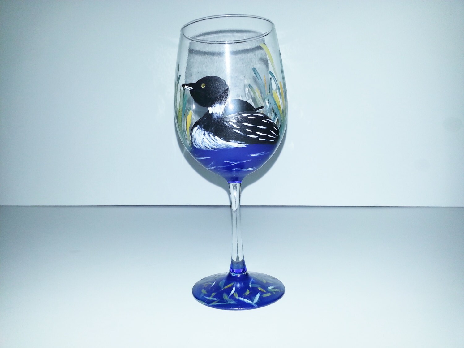 Loon Wine Glass Handpainted Wine Glass Cabin gift | Etsy