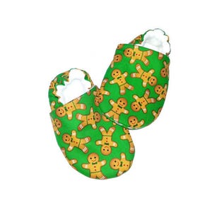 Christmas Gingerbread Man Booties, Baby Soft Sole Shoes, Green White ...