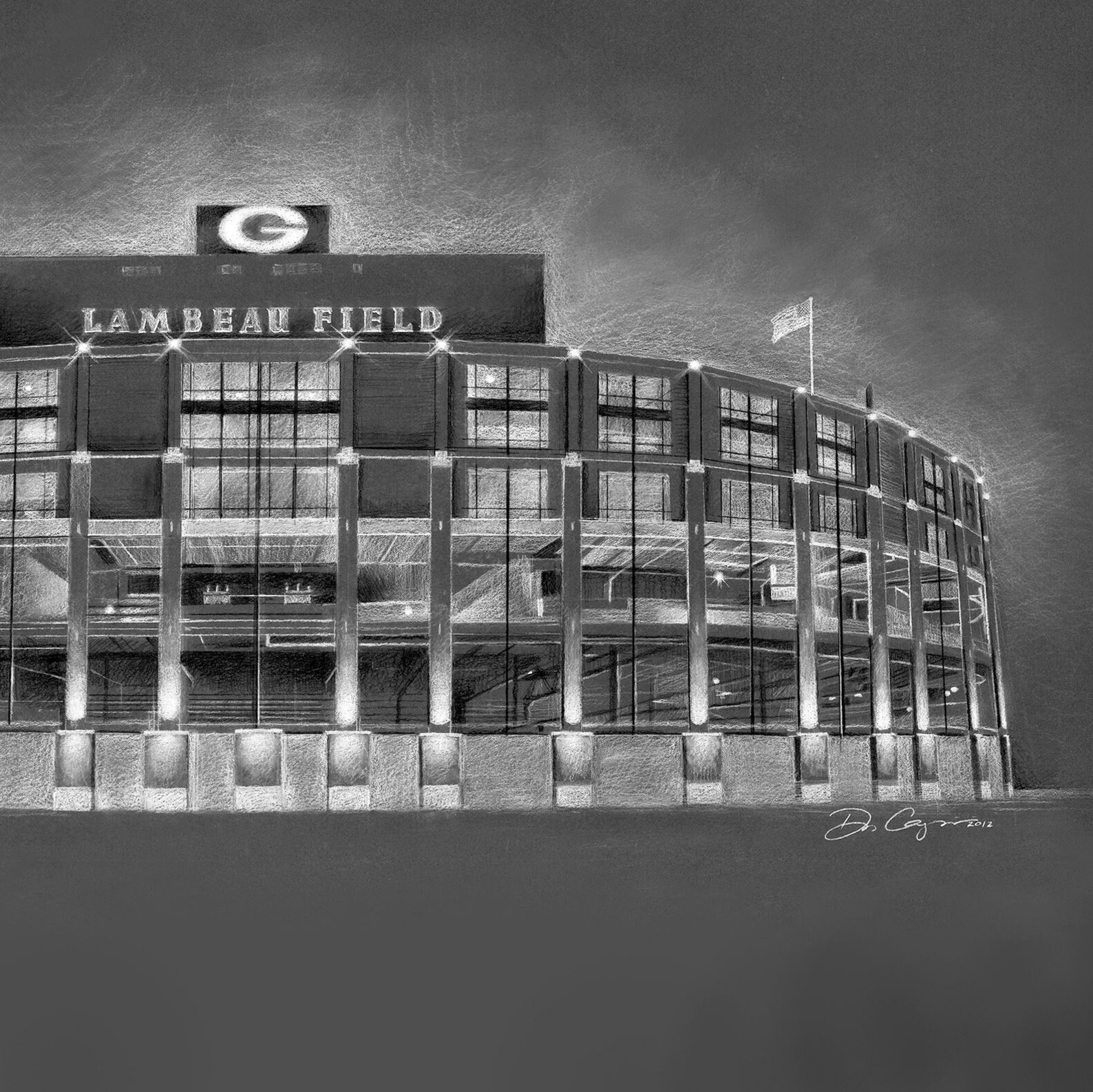 Green Bay Packers Lambeau Field Drawing Print - Etsy