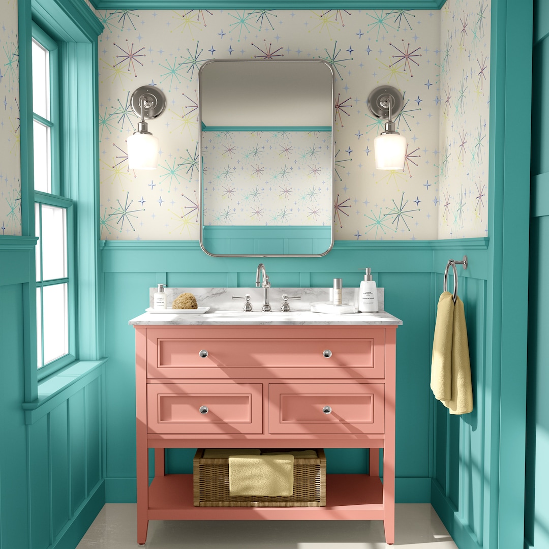 Mid Century Modern Atomic Wallpaper 1950s Sputnik Pastels - Etsy