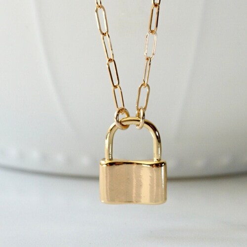 Padlock Necklace With Long Drawn Chain Gold Lock Necklace - Etsy