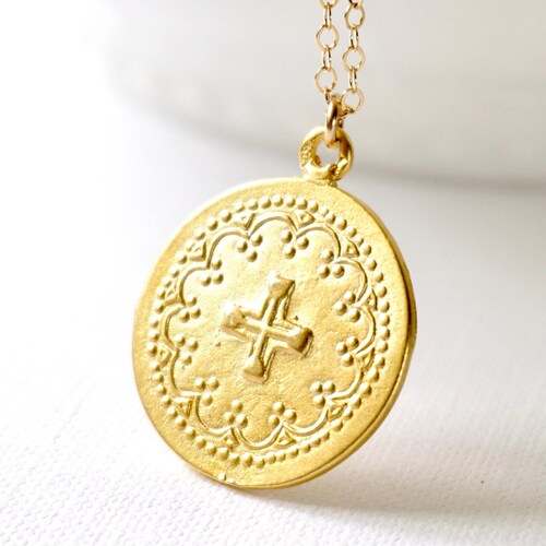Gold Round Cross Medallion Pendant Silver Cross Medallion - Etsy