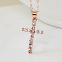 Rose Gold Cross Necklace, Simple Gold Cross Necklace, Gift for Her ...