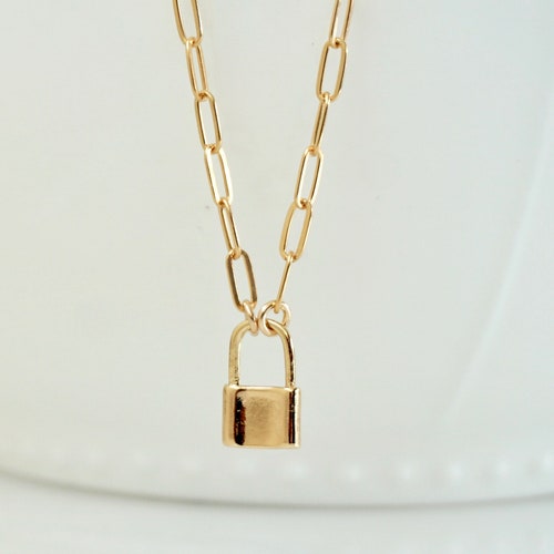 Padlock Necklace With Long Drawn Chain Gold Lock Necklace - Etsy
