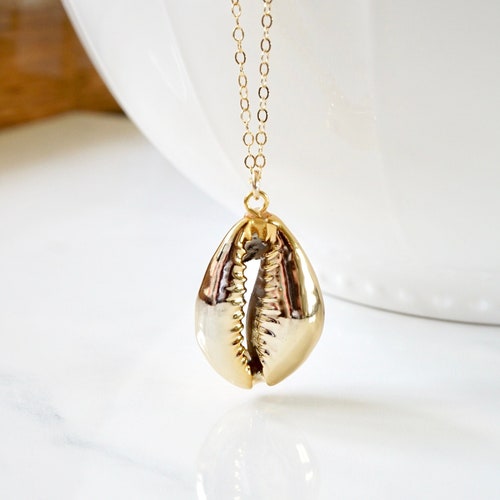 Real Natural 24k Gold Dipped Cowrie Shell Pendant Necklace | Etsy
