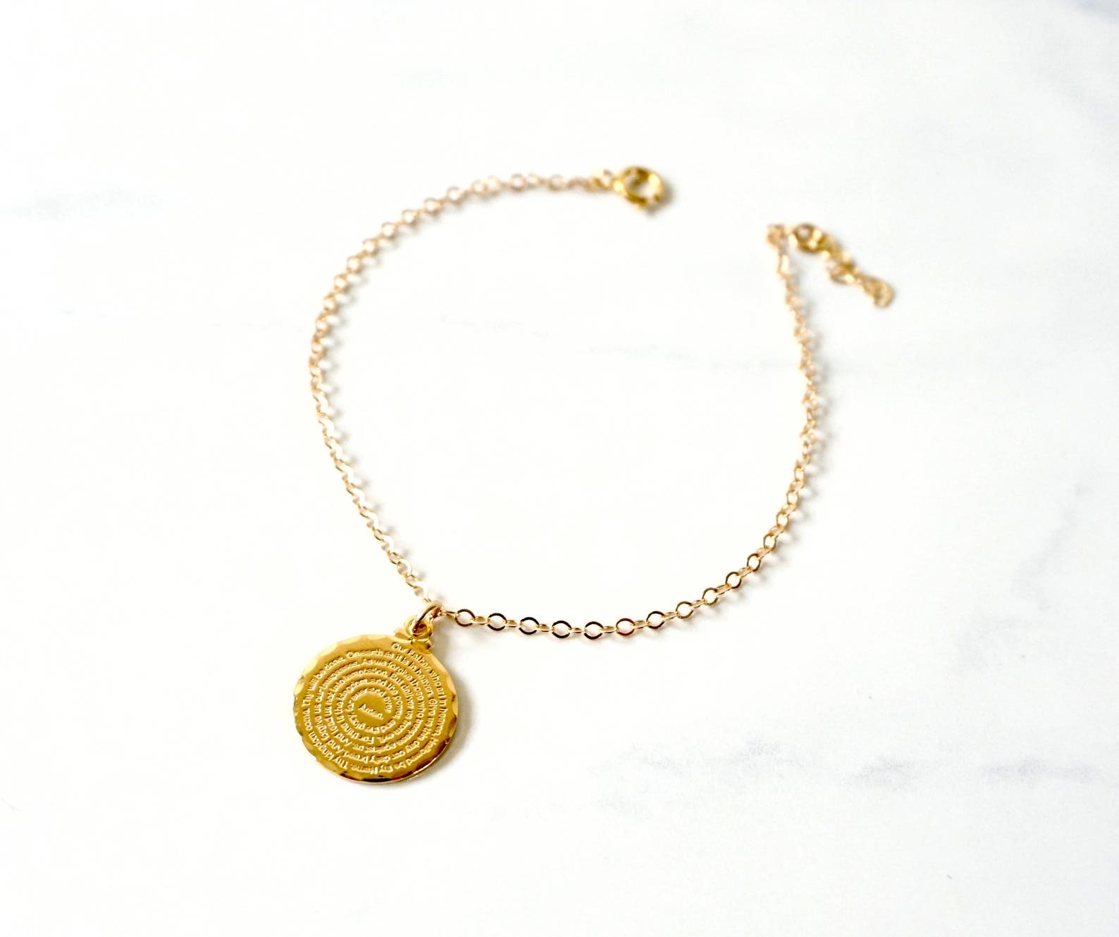 Lord's Prayer Gold Medallion Script Bracelet, Our Father Prayer Charm ...