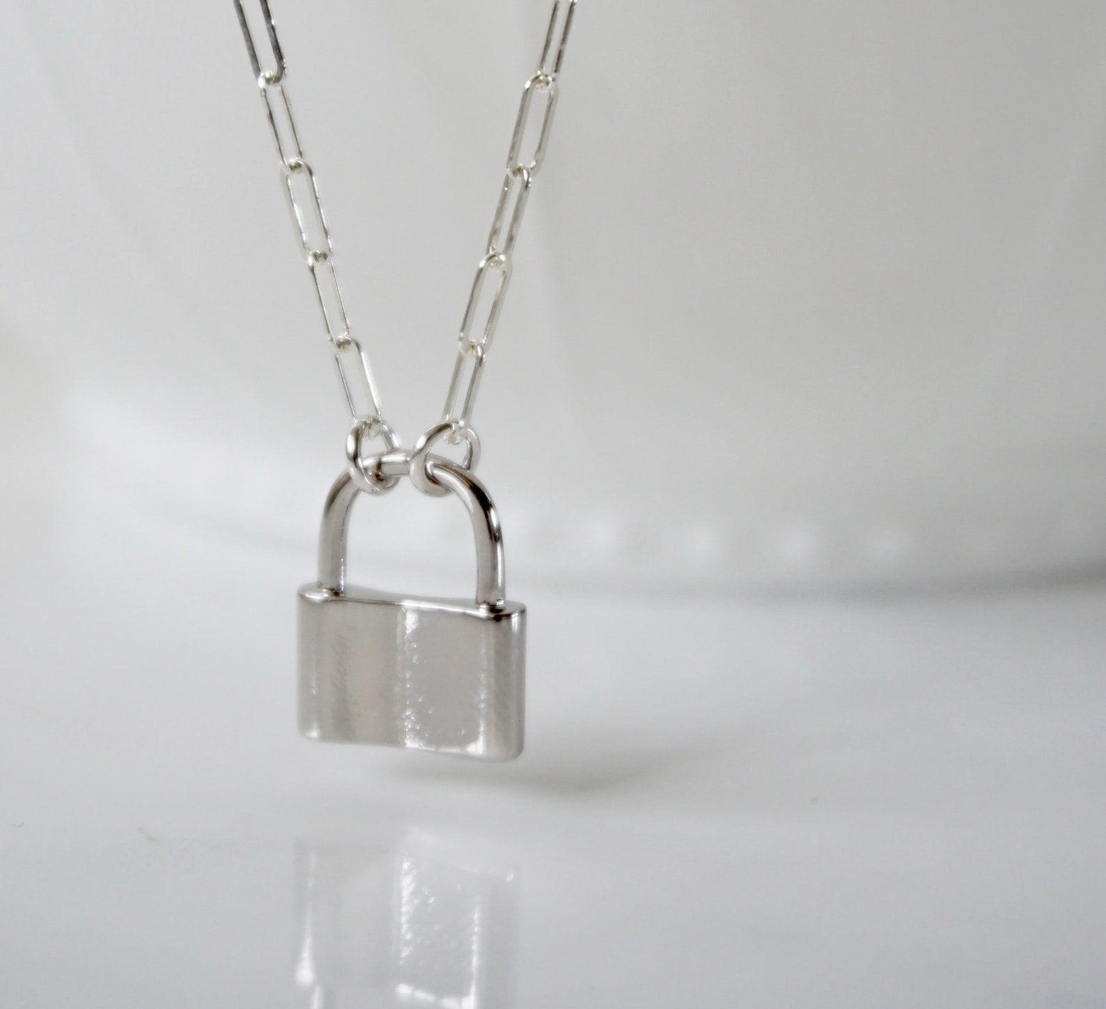 Silver Lock Necklace Sterling Silver Paperclip Chain Love | Etsy