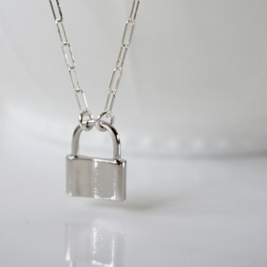 Silver Lock Necklace, Sterling Silver Paperclip Chain Love Lock ...
