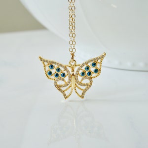Evil Eye Necklace, Butterfly With Crystal CZ and Tiny Evil Eyes ...