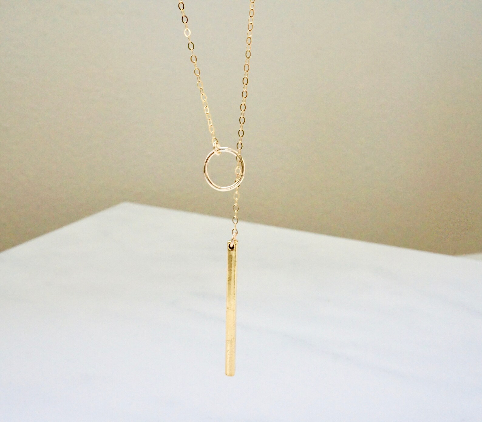 Gold Bar Lariat Necklace Bar Lariat Necklace Ring and Bar - Etsy