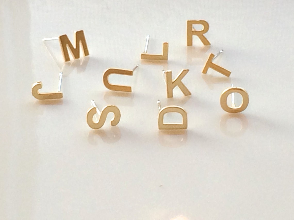 Gold Initial Stud Earrings Alphabet Earring Post 14K gold | Etsy