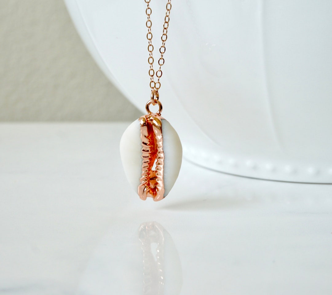 Real Natural 24k Rose Gold Dipped Cowrie Shell Pendant Necklace ...
