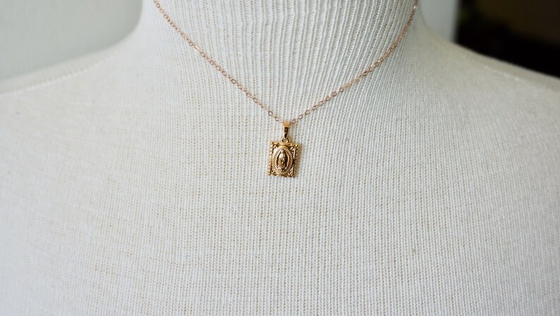 Rose Gold Mother Mary Necklace, Square Mary Pendant, Mary Medallion ...
