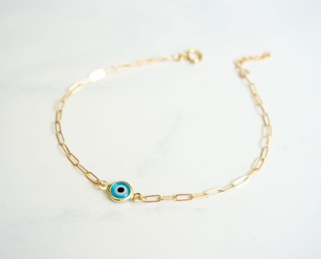 Gold Filled Paper Clip Chain Turquoise Evil Eye Bracelet, Evil Eye ...