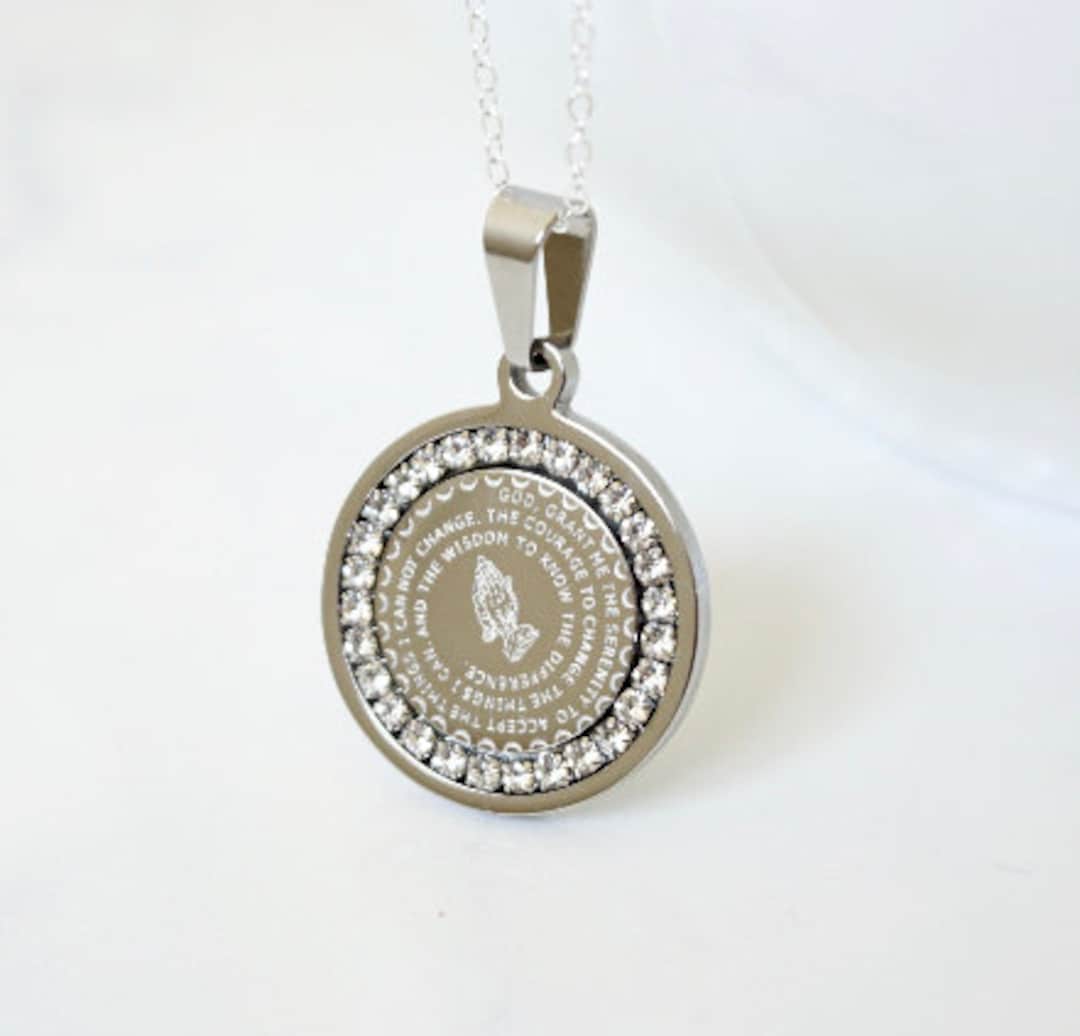 Serenity Prayer on Front of Coin Medallion Pendant and the Lord's ...