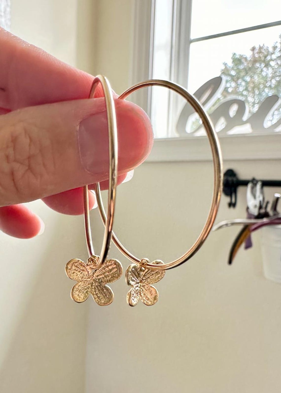 Gold Butterfly Hoop Earrings, Hoop Earrings, Large Hoops, Everyday ...