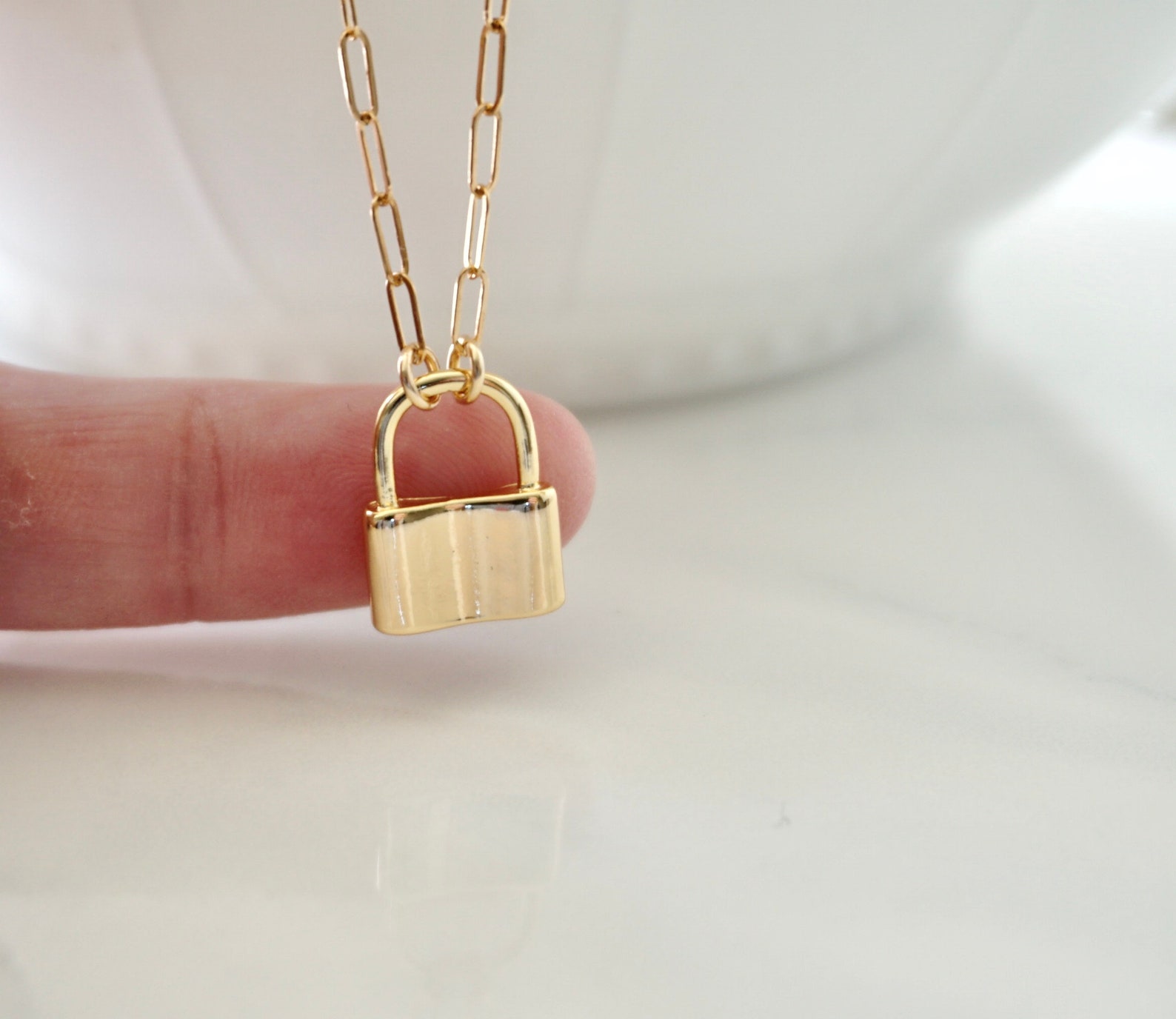 Padlock Necklace With Long Drawn Chain Gold Lock Necklace - Etsy