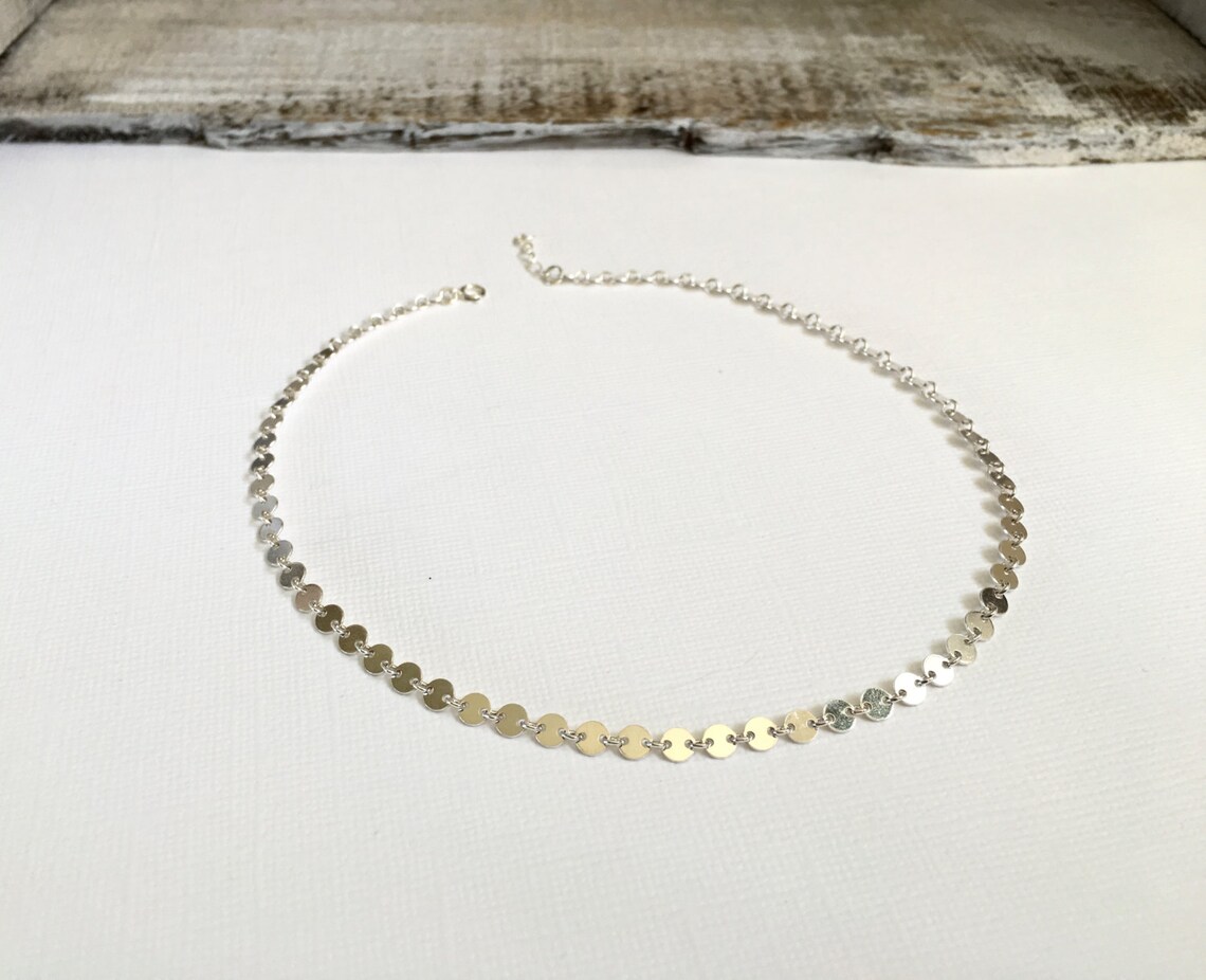Sterling Silver Coin Disc Choker Necklace, Gold Filled Dotted Choker ...
