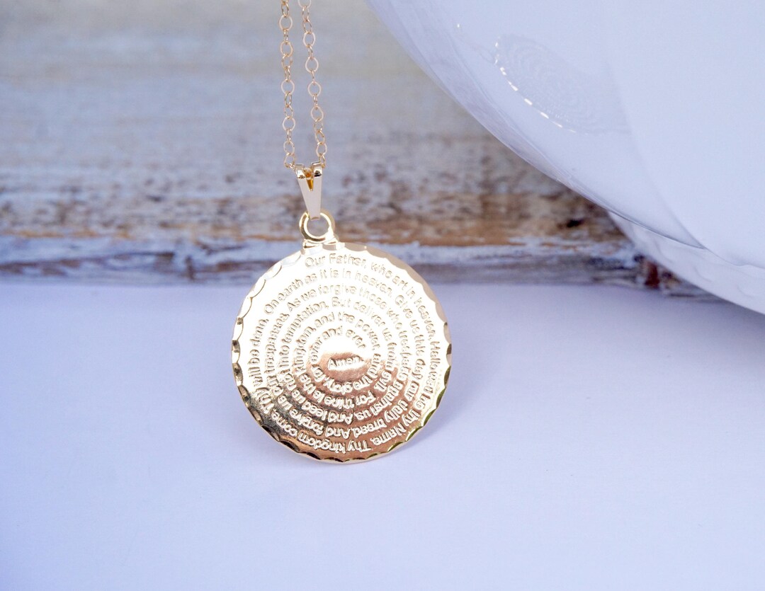 Large Gold Medallion Script Pendant Necklace, Father Prayer Pendant ...