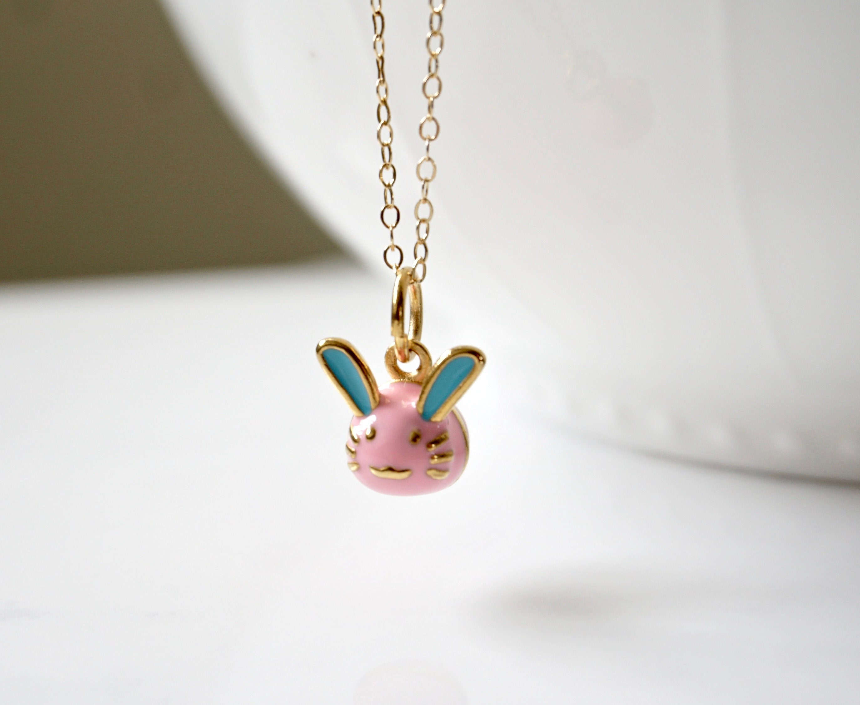 Dainty and Cute Little White Bunny Necklace Pink Bunny Charm | Etsy