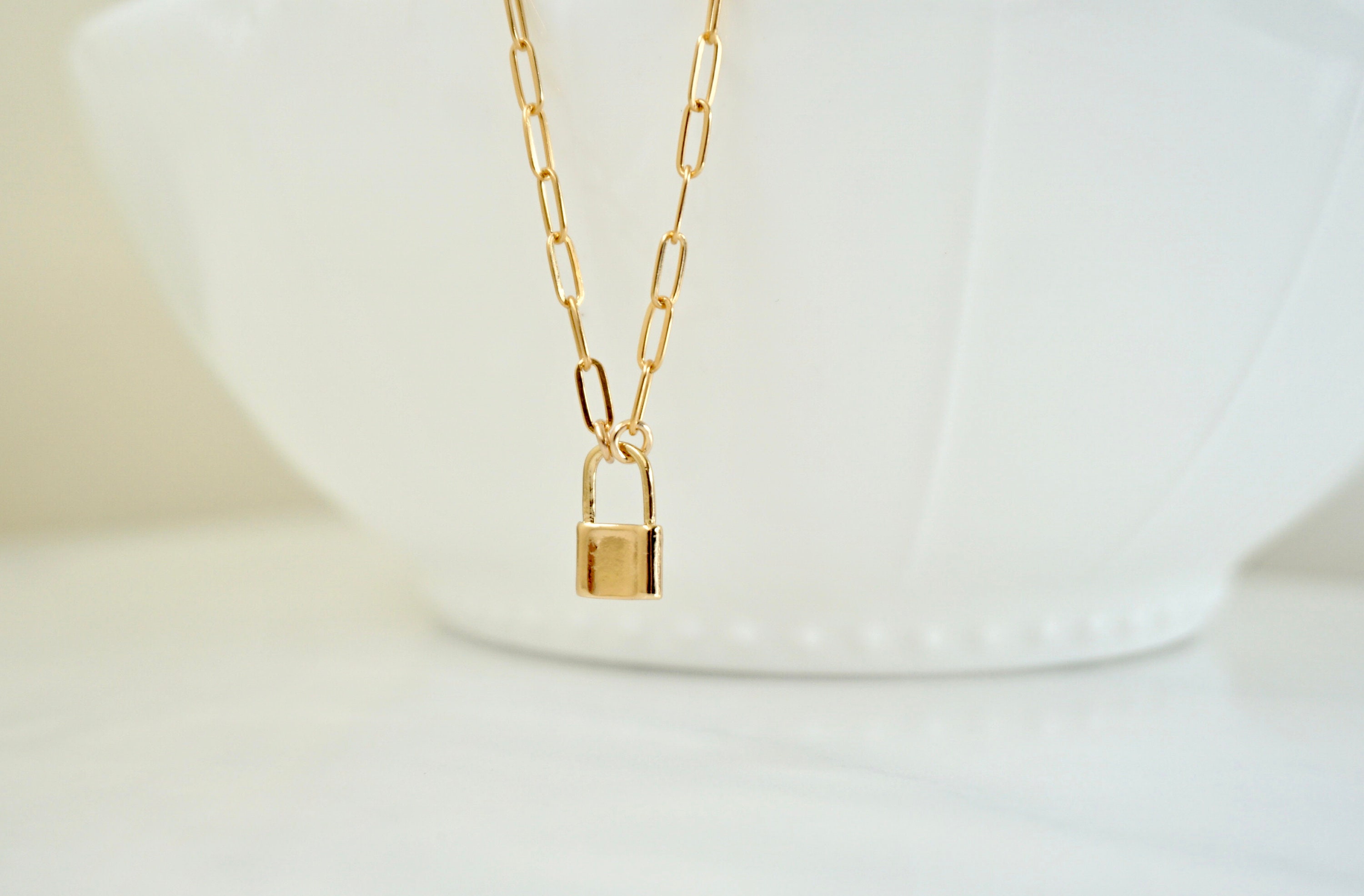 Padlock Necklace With Long Drawn Chain, Gold Small Lock Necklace, Love ...