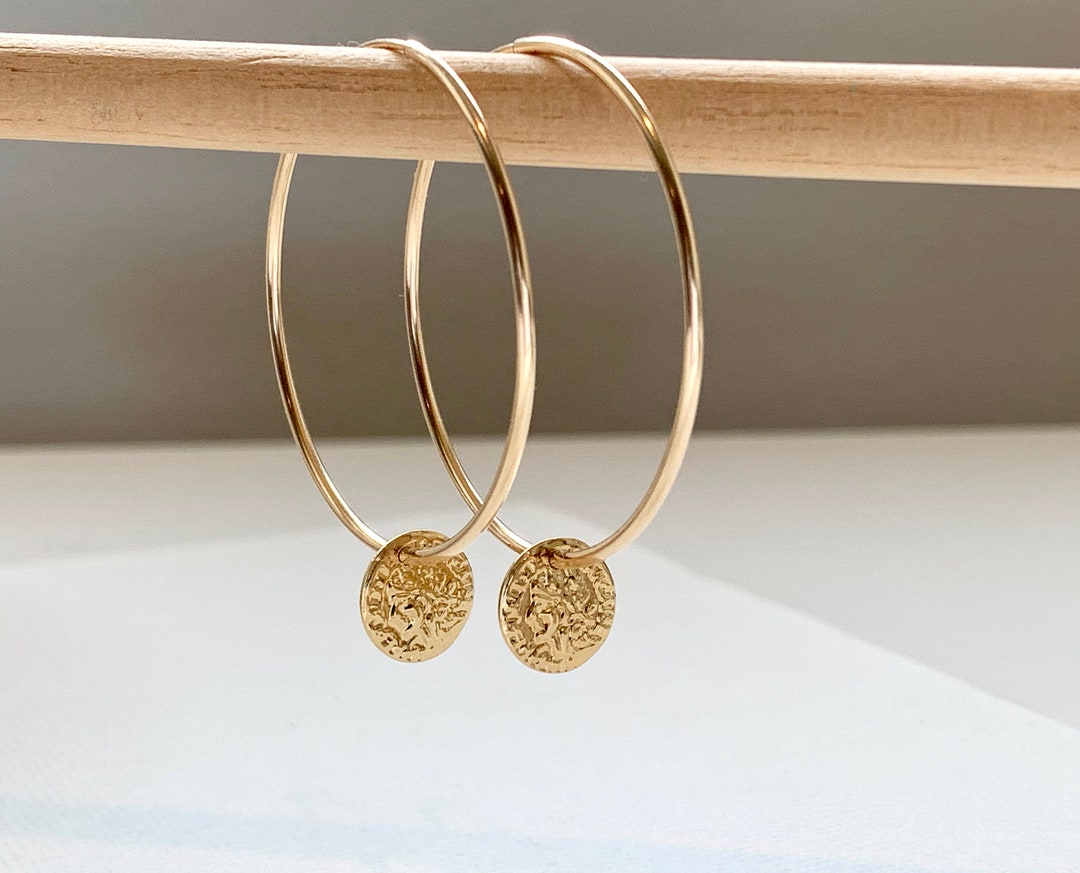 Gold Filled Hoops, Coin Hoop Earrings, Large Hoops, Everyday Earrings ...