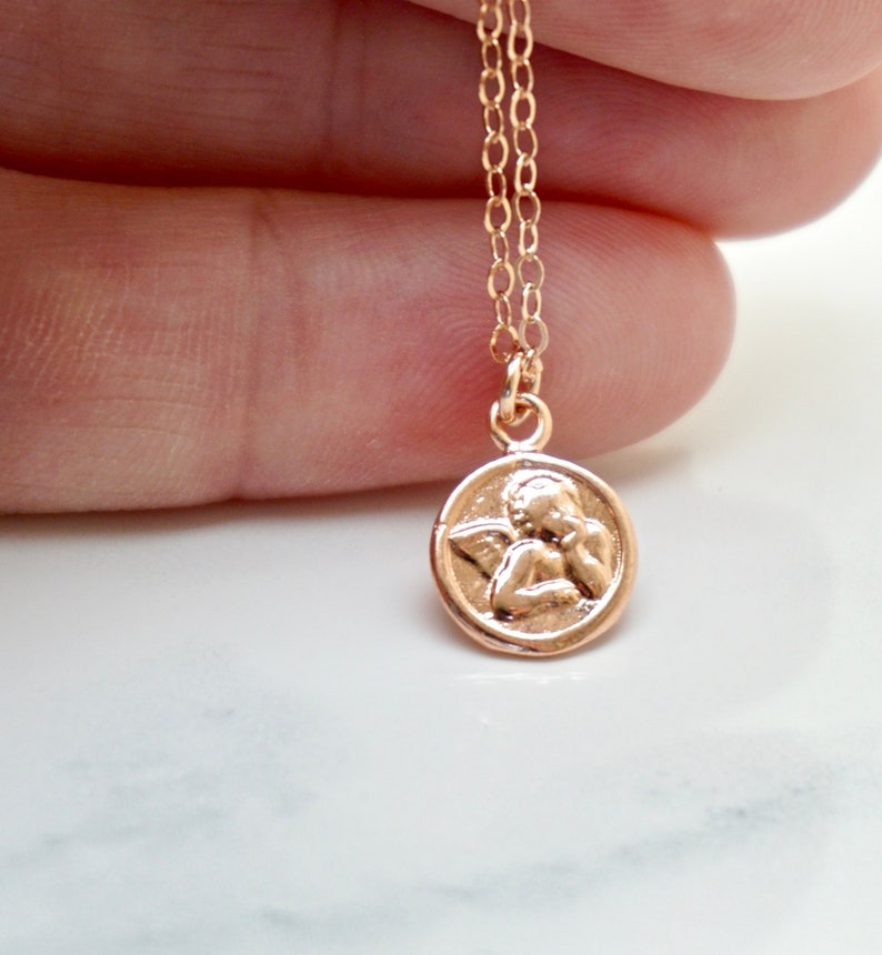Rose Gold Angel Face Charm Necklace Guardian Angel Angel - Etsy