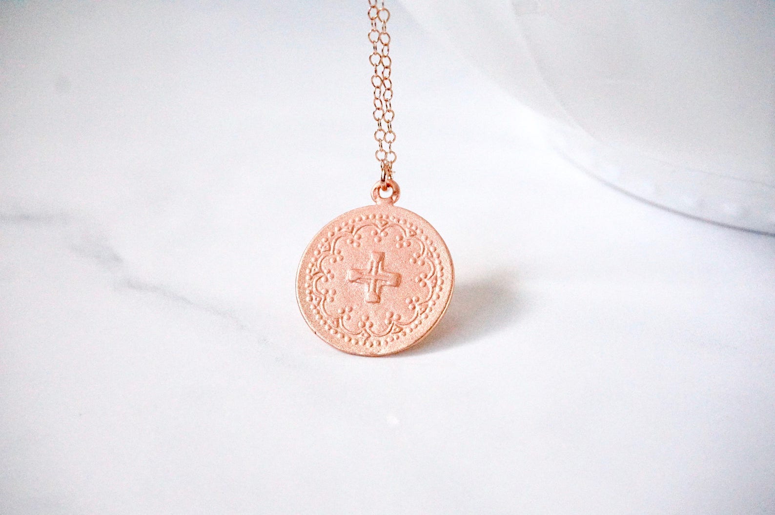 Rose Gold Cross Medallion Rose Gold Cross Necklace Medallion | Etsy