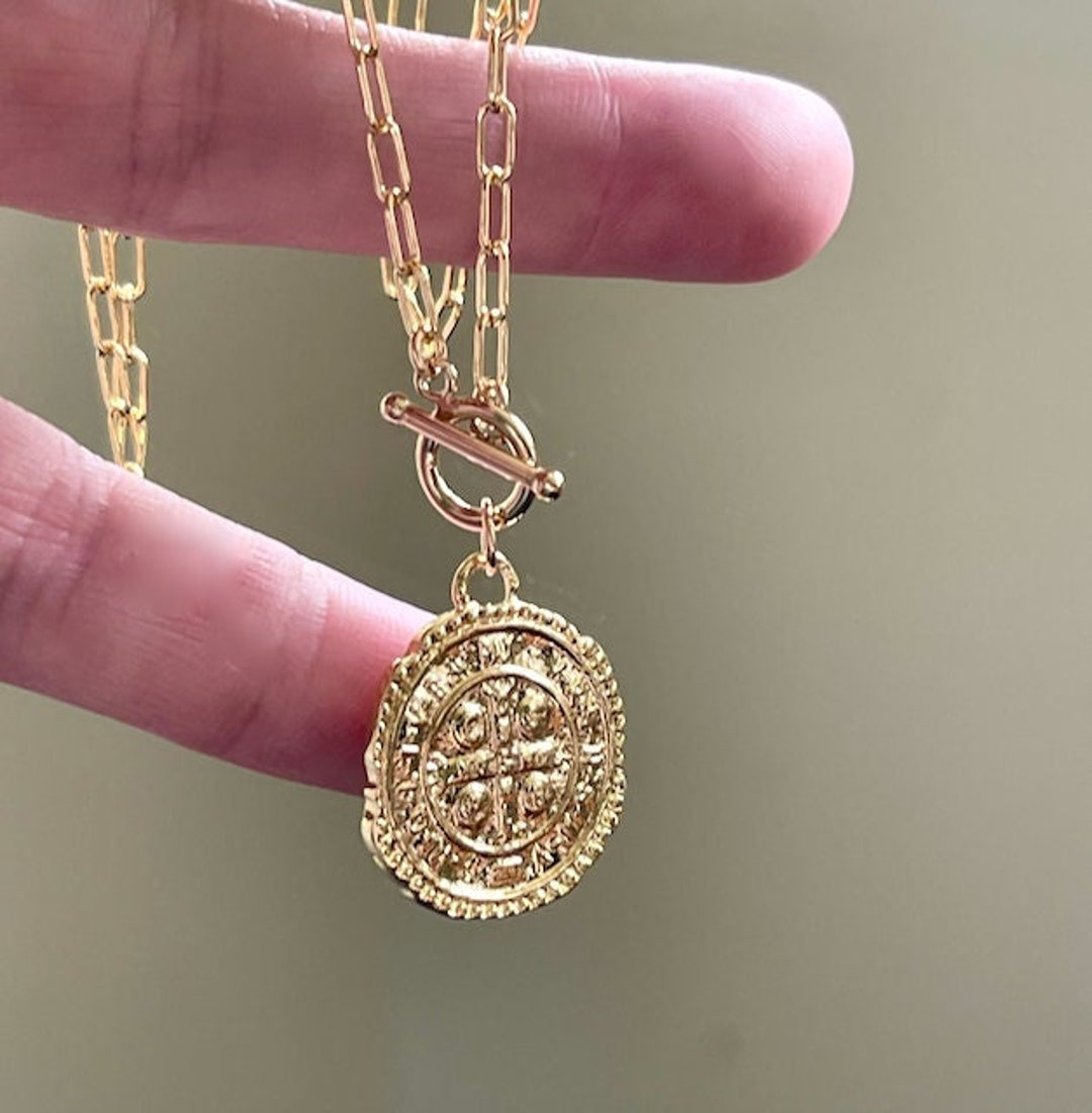 Greek Coin Toggle Paper Clip Necklace, Sterling Silver Greek Coin Paper ...
