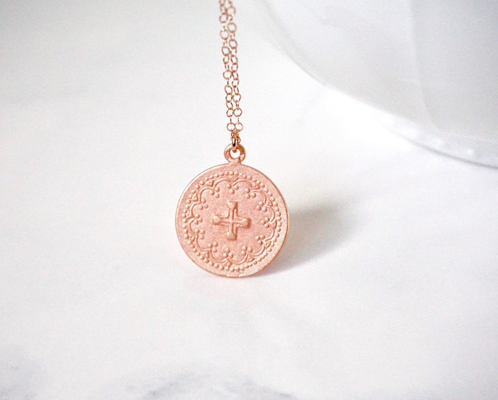 Rose Gold Cross Medallion Rose Gold Cross Necklace Medallion | Etsy