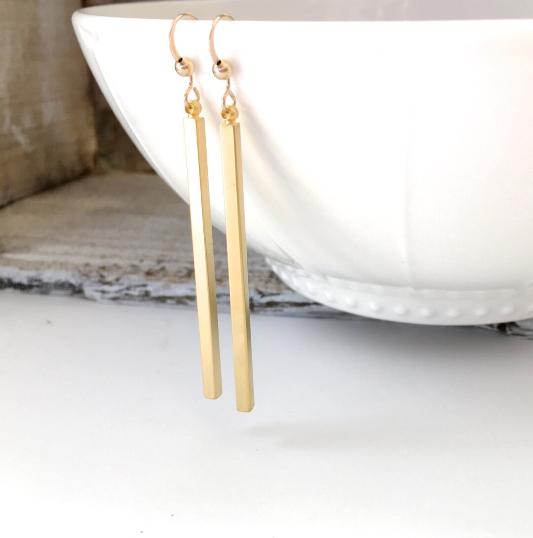 Long Bar Dangle Earrings, Silver Bar Earrings, Rose Gold Long Bar ...