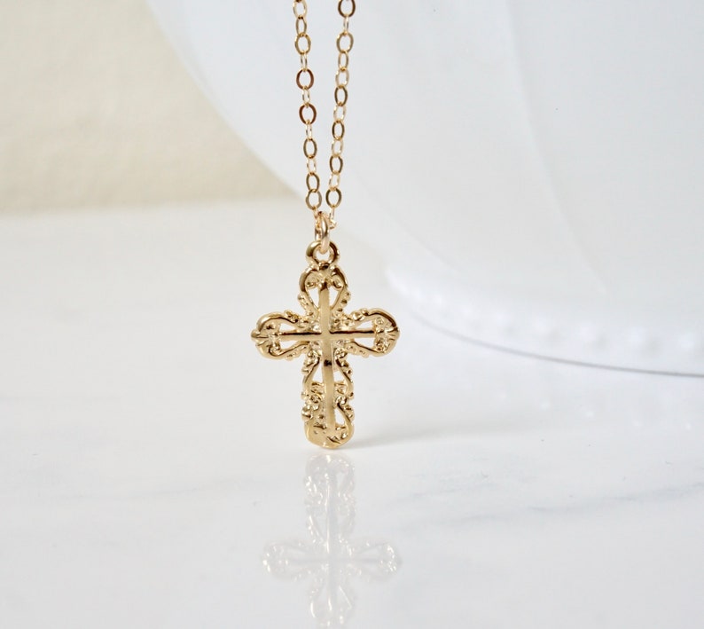 Detailed Filigree Gold Shiny Cross Necklace Everyday Cross - Etsy
