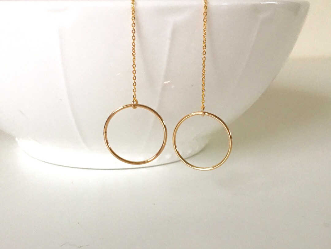 Circle Earrings, Gold Filled Open Circle Threader Earrings, Long Circle ...