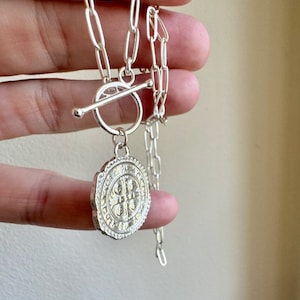 Sterling Silver Greek Coin Toggle Paper Clip Necklace, Gold Greek Coin ...